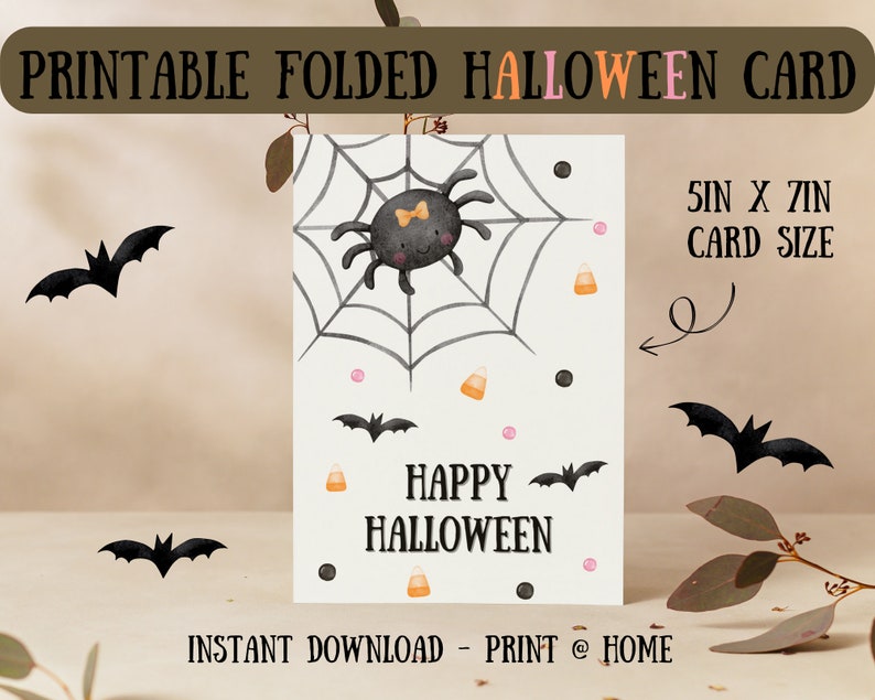 Halloween Card Printable, Halloween Card Digital, Folded Cards DIY 7x5 ...