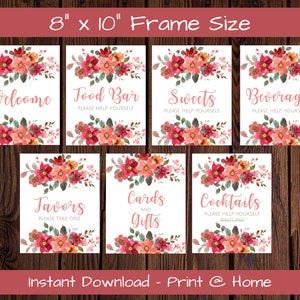 Watercolor Flower Table Sign Bundle, Bridal Shower Baby Shower Wedding ...