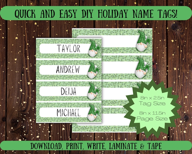 DIY St Patricks Day Name Tag, Printable Name Tags, Green Cubby Labels ...
