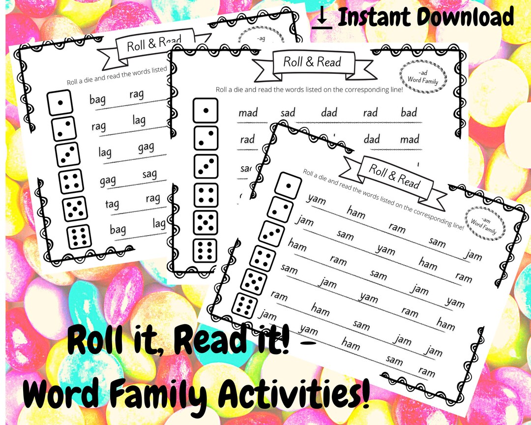 Kindergarten Roll & Read, Preschool Word Families, Phonics, ELA, Word ...