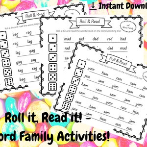 Kindergarten Roll & Read, Preschool Word Families, Phonics, ELA, Word ...