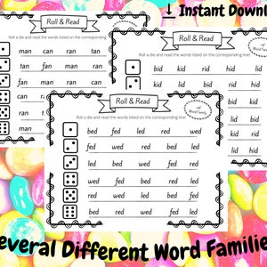 Kindergarten Roll & Read, Preschool Word Families, Phonics, ELA, Word ...