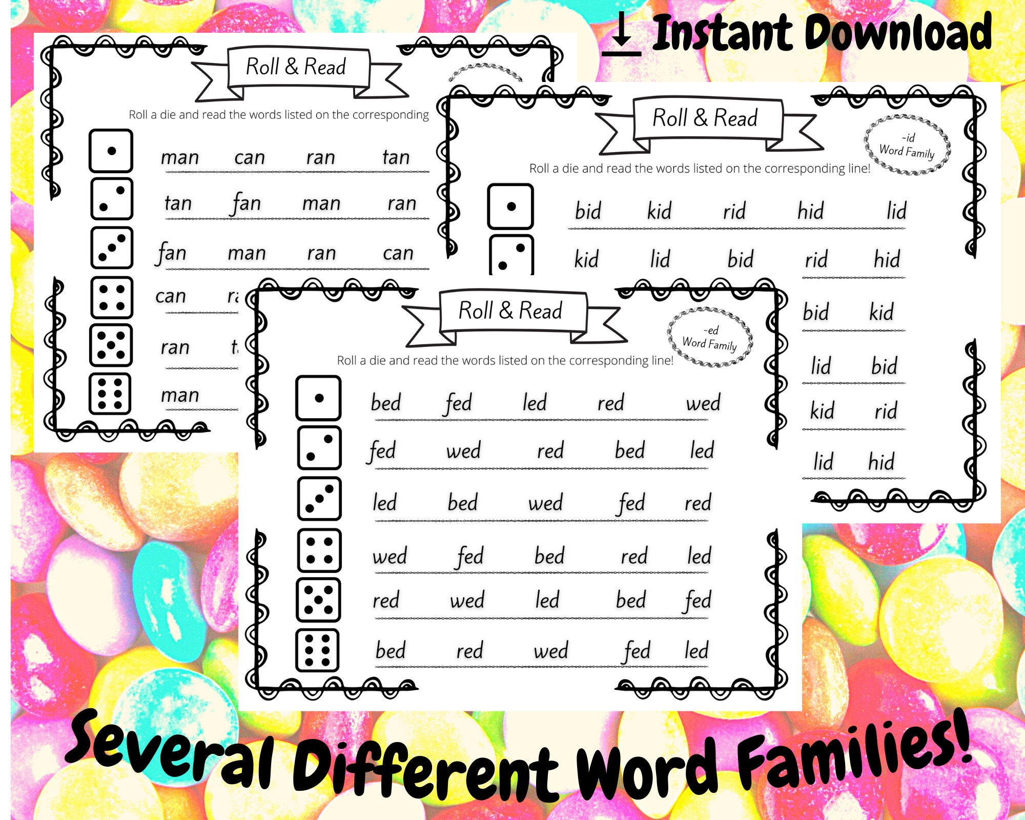 Kindergarten Roll & Read, Preschool Word Families, Phonics, ELA, Word ...
