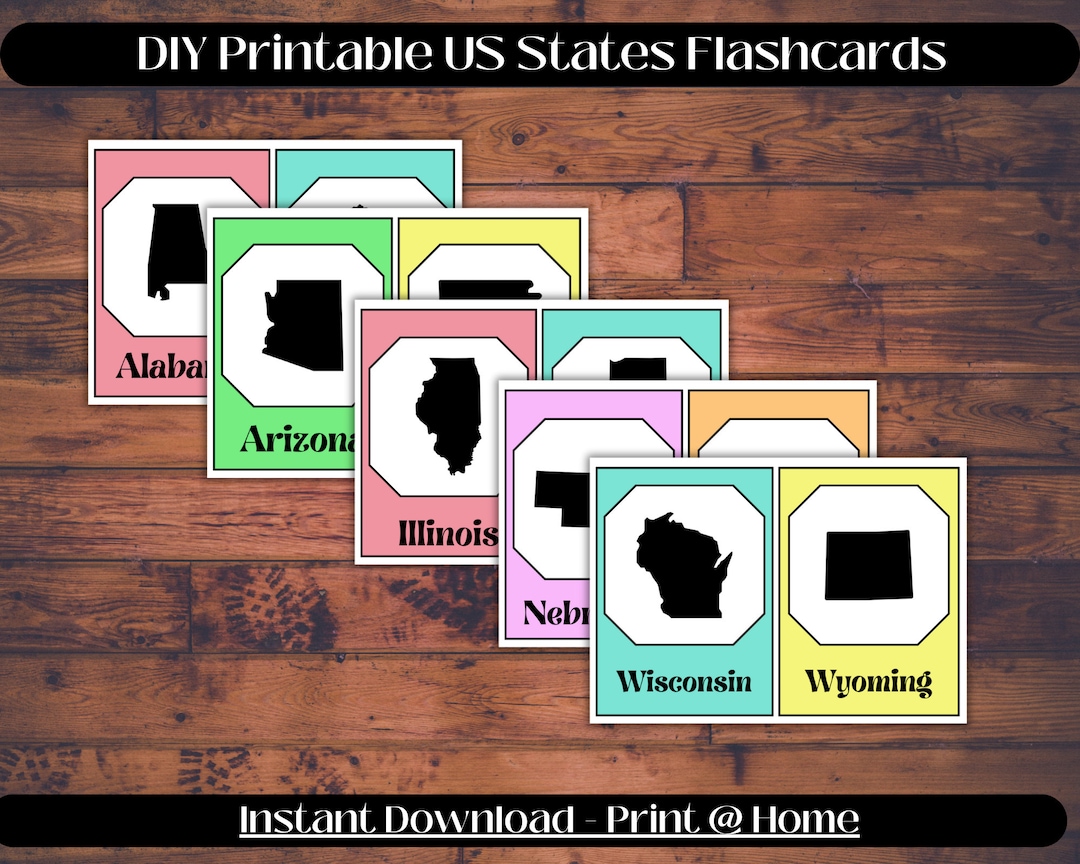 Printable United States Flashcards, DIY Homeschool Flashcards, US ...