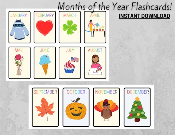 Months of the Year Flashcards Pre-k Flashcard Activity - Etsy