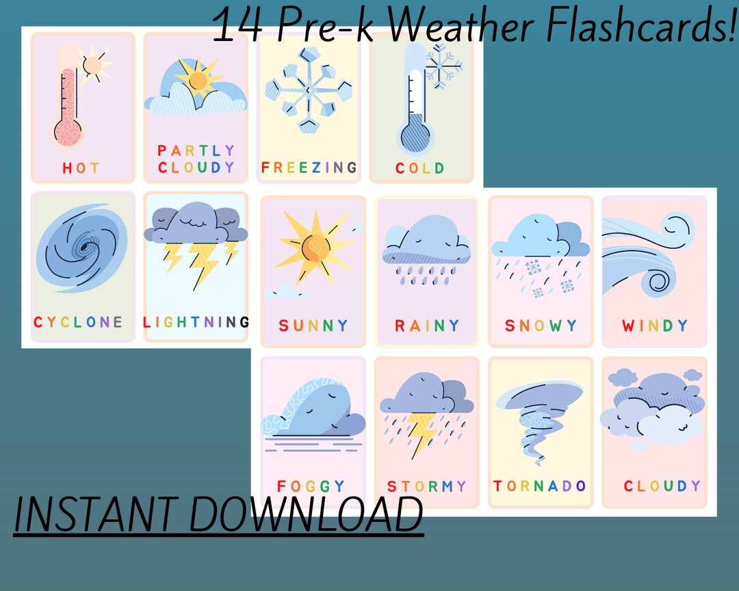 14 Pre-k Weather Flash Cards | Homeschool Printable Activity ...