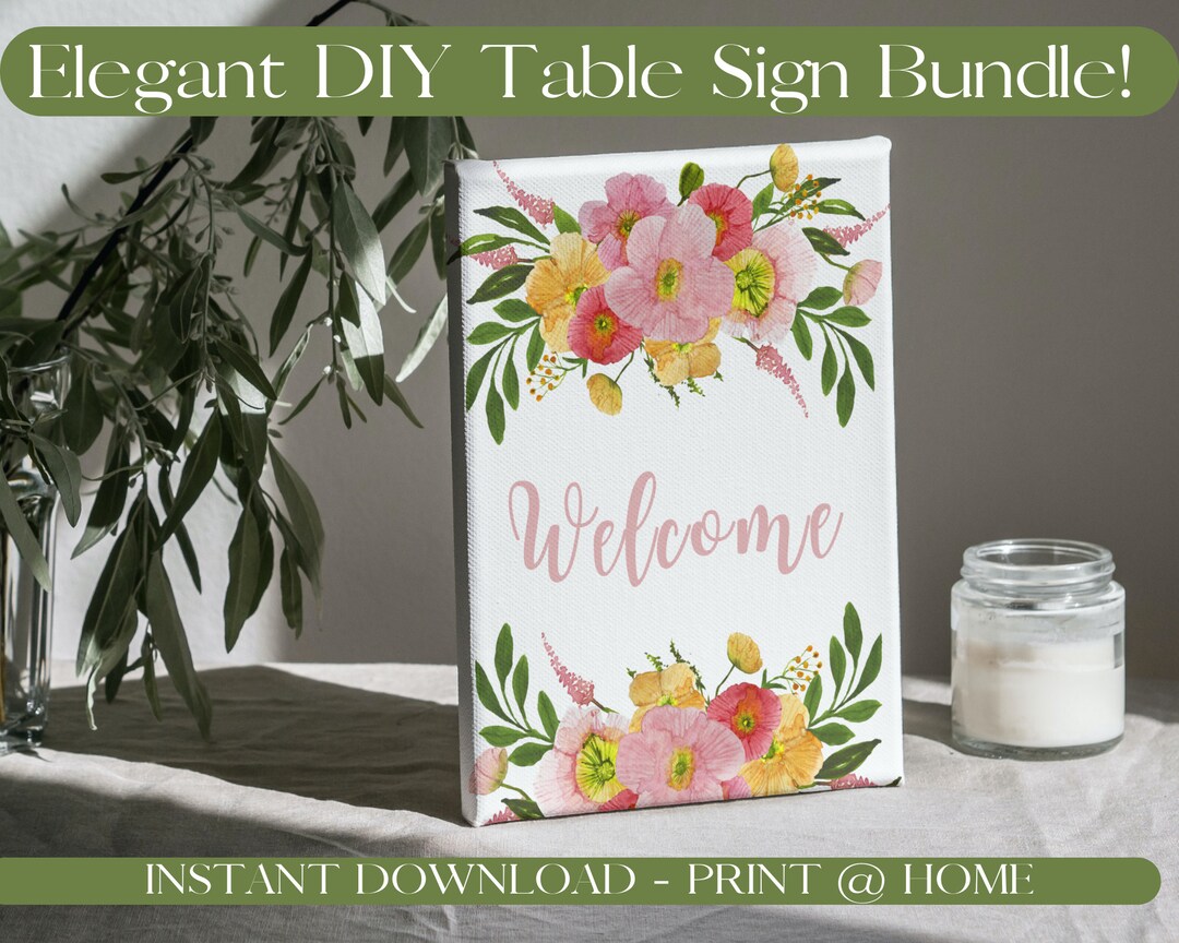 Watercolor Flower Table Sign Bundle, Bridal Shower Baby Shower Wedding ...
