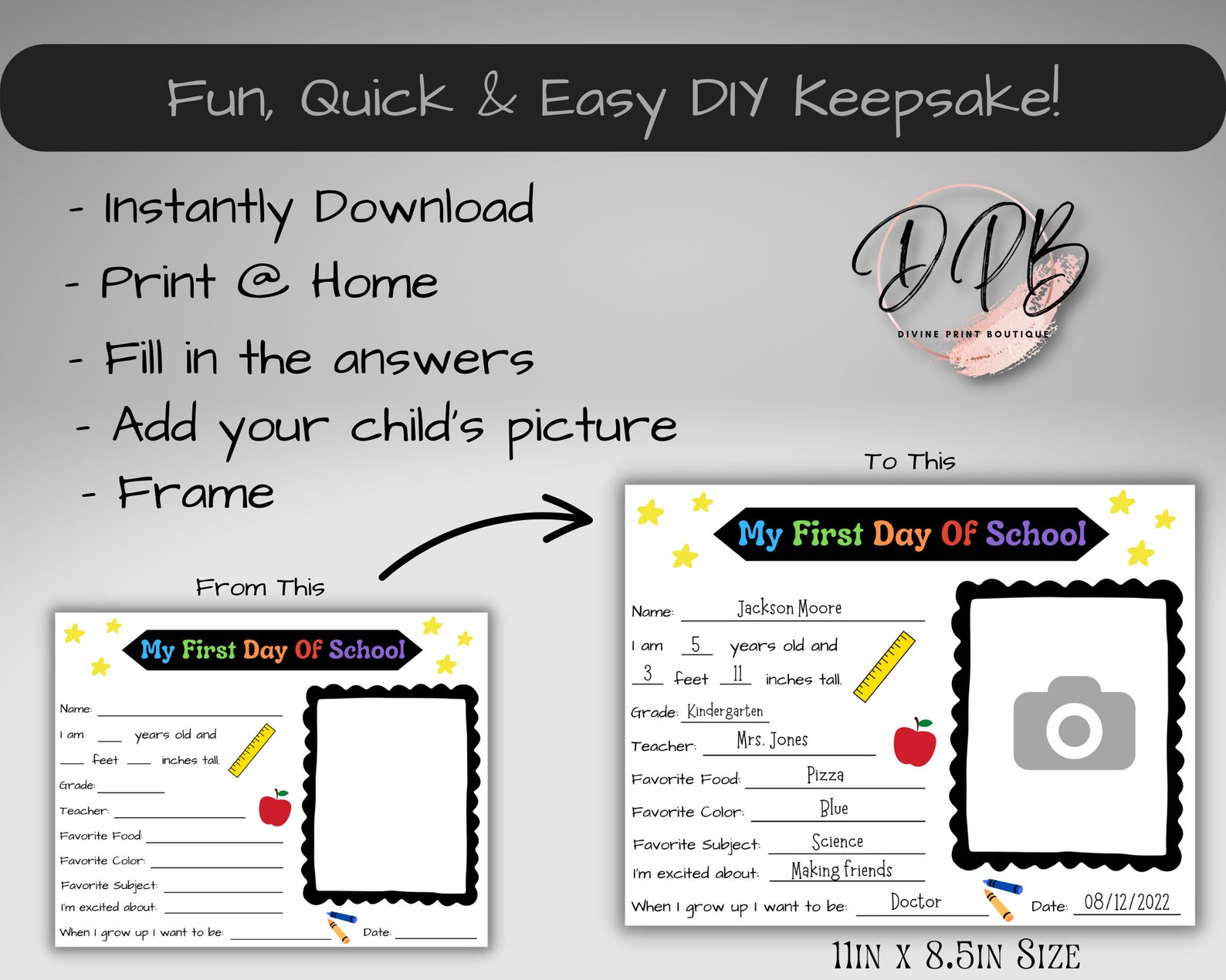 Printable First Day of School Questionnaire, Printable Handprint ...
