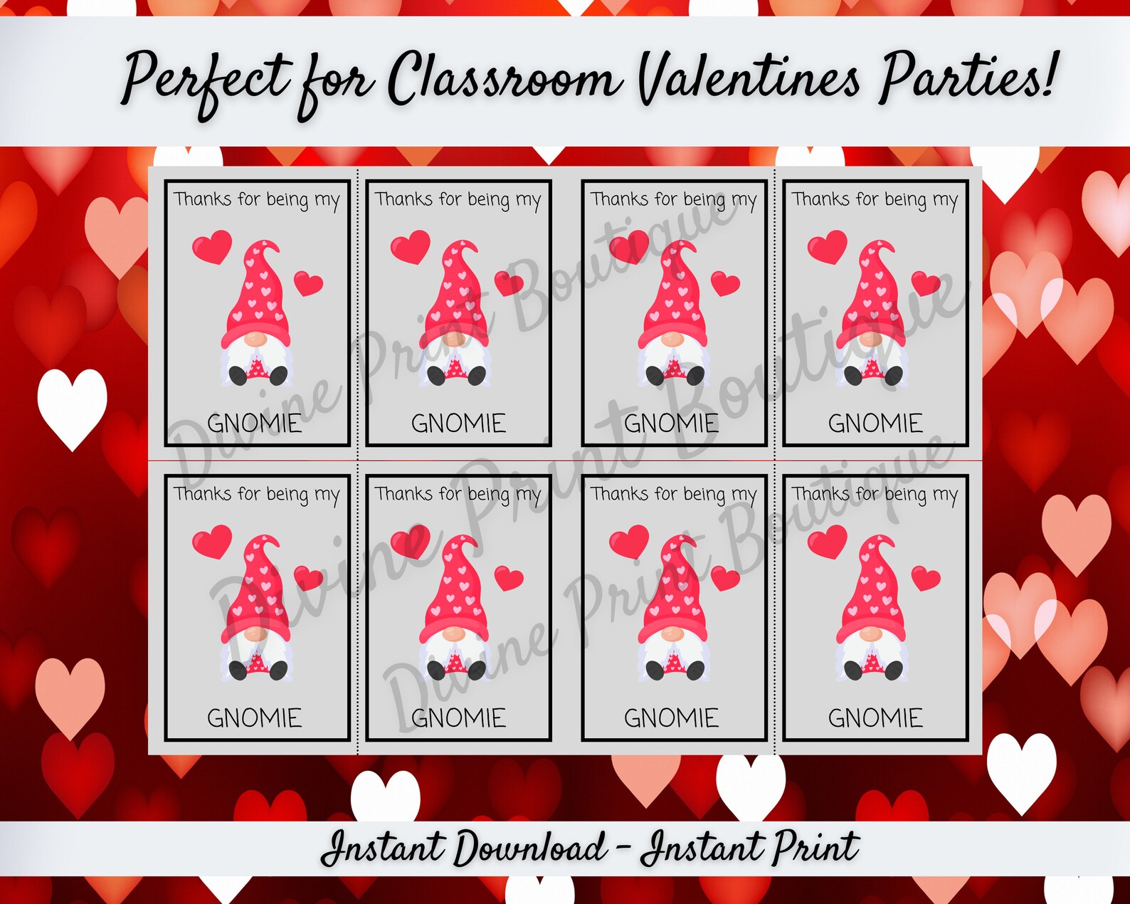 Valentine's Day Card for Kids, Gnome Printable Valentine, Printable ...