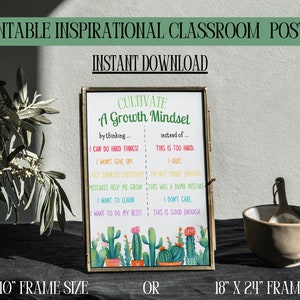 Printable Inspirational Classroom Poster, DIY Growth Mindset Mental ...