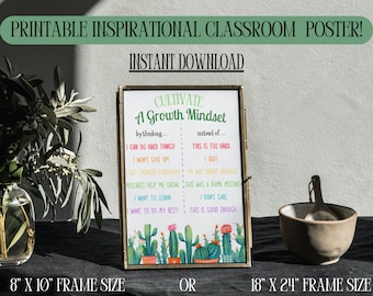 Printable Inspirational Classroom Poster, DIY Growth Mindset Mental ...