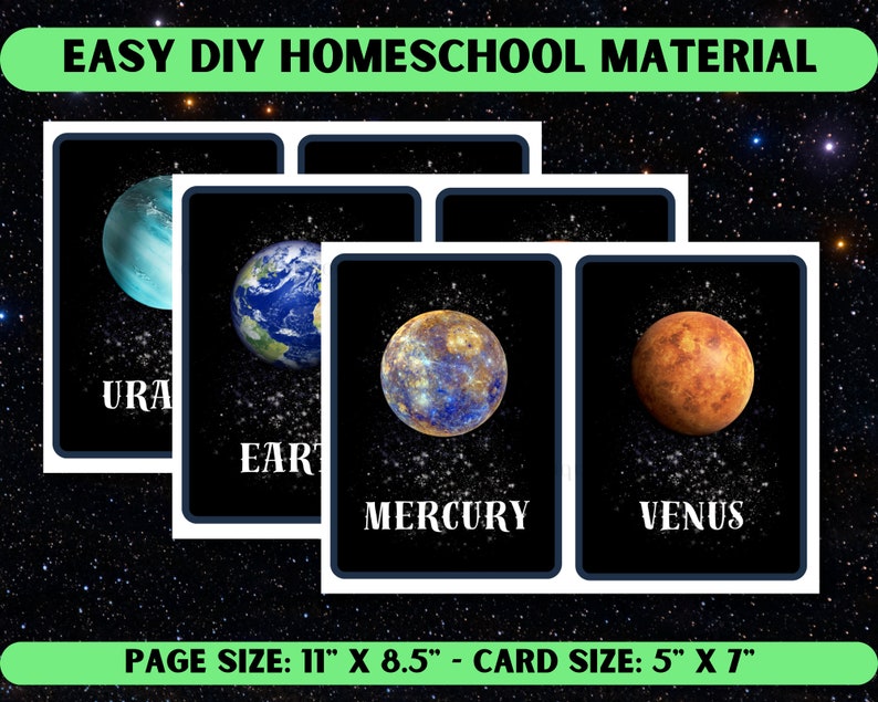 Homeschool Solar System Flashcards, Kids Science Printables, Preschool ...