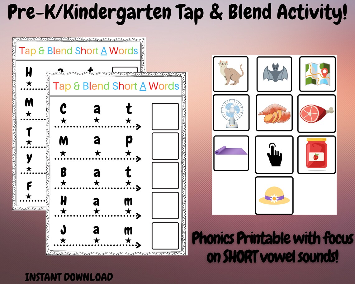 Kindergarten Tap & Blend Printable Activity, School Age Printables ...
