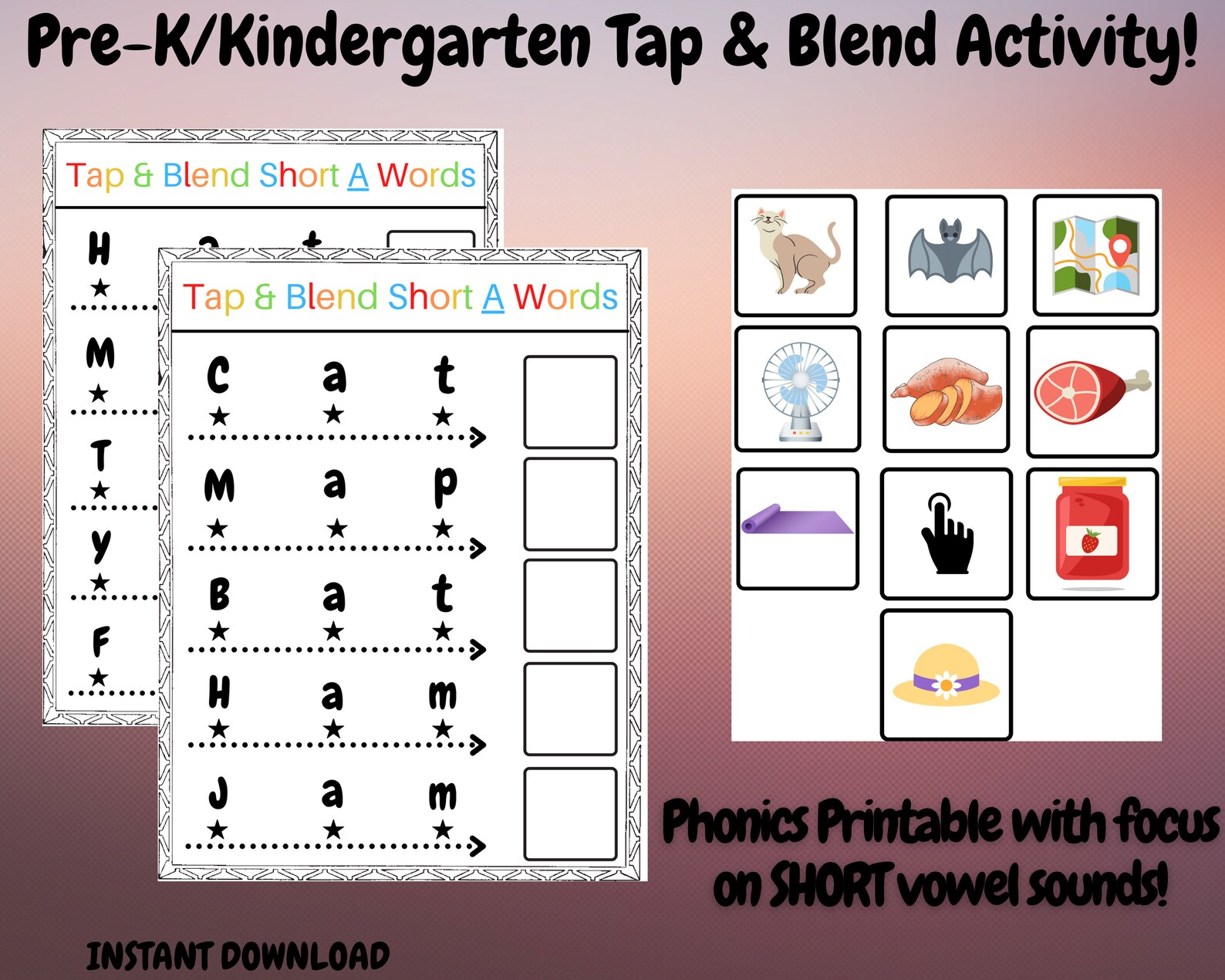 Kindergarten Tap & Blend Printable Activity, School Age Printables ...