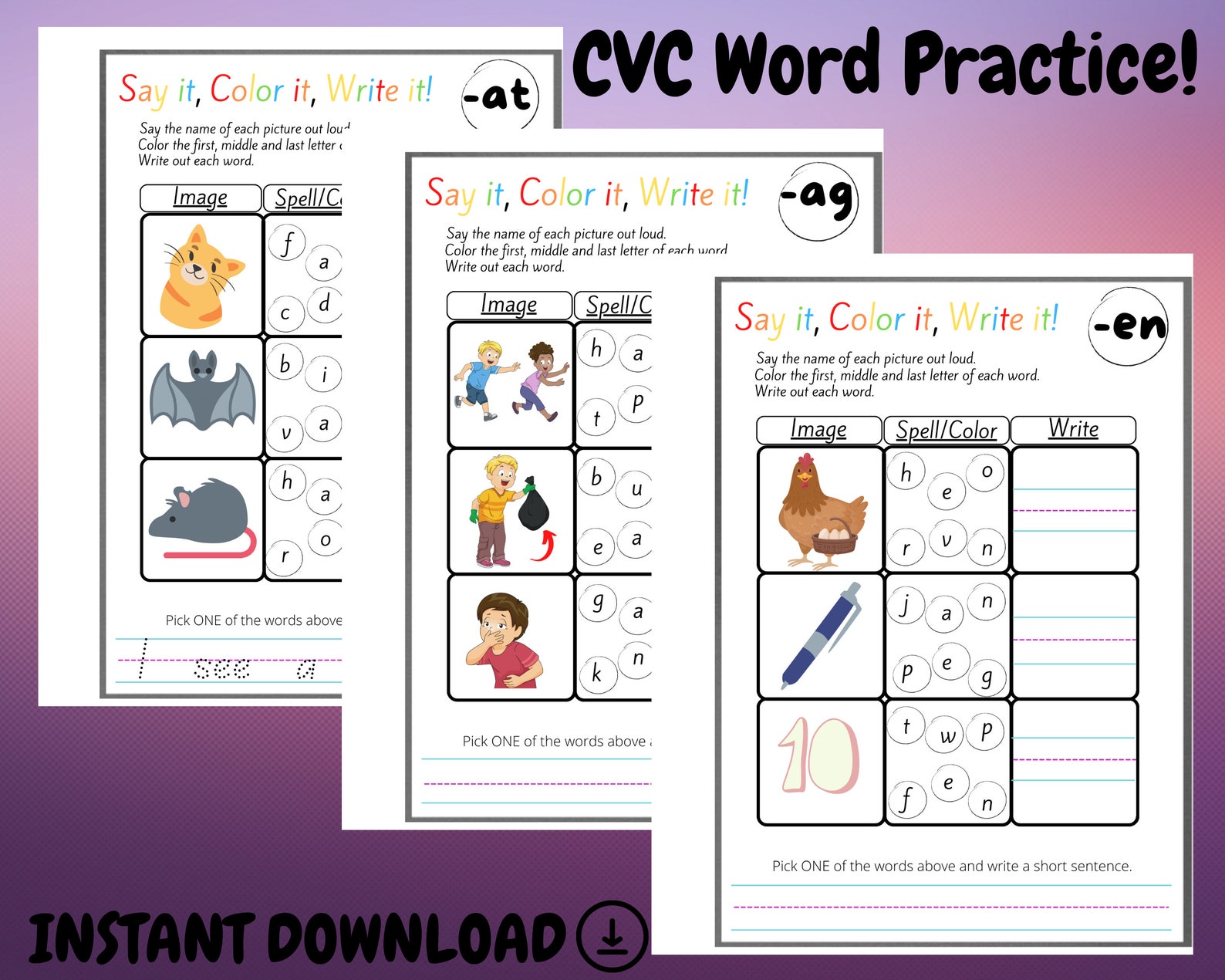 Preschool/kindergarten CVC Phonics Activity, Pre-k Reading Printable ...