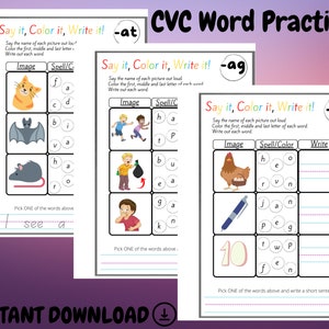 Preschool/kindergarten CVC Phonics Activity, Pre-k Reading Printable ...
