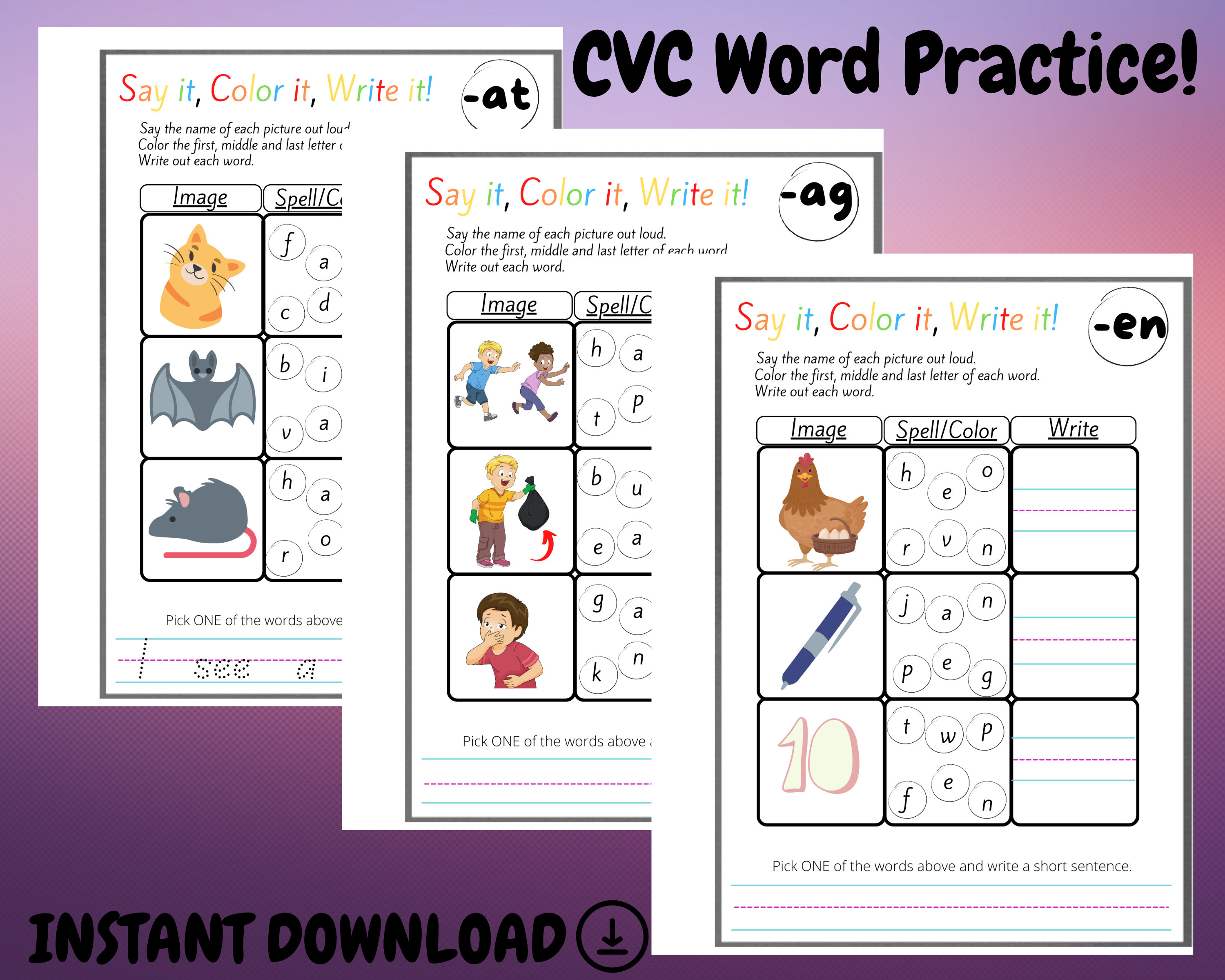 Preschool/kindergarten CVC Phonics Activity, Pre-k Reading Printable ...