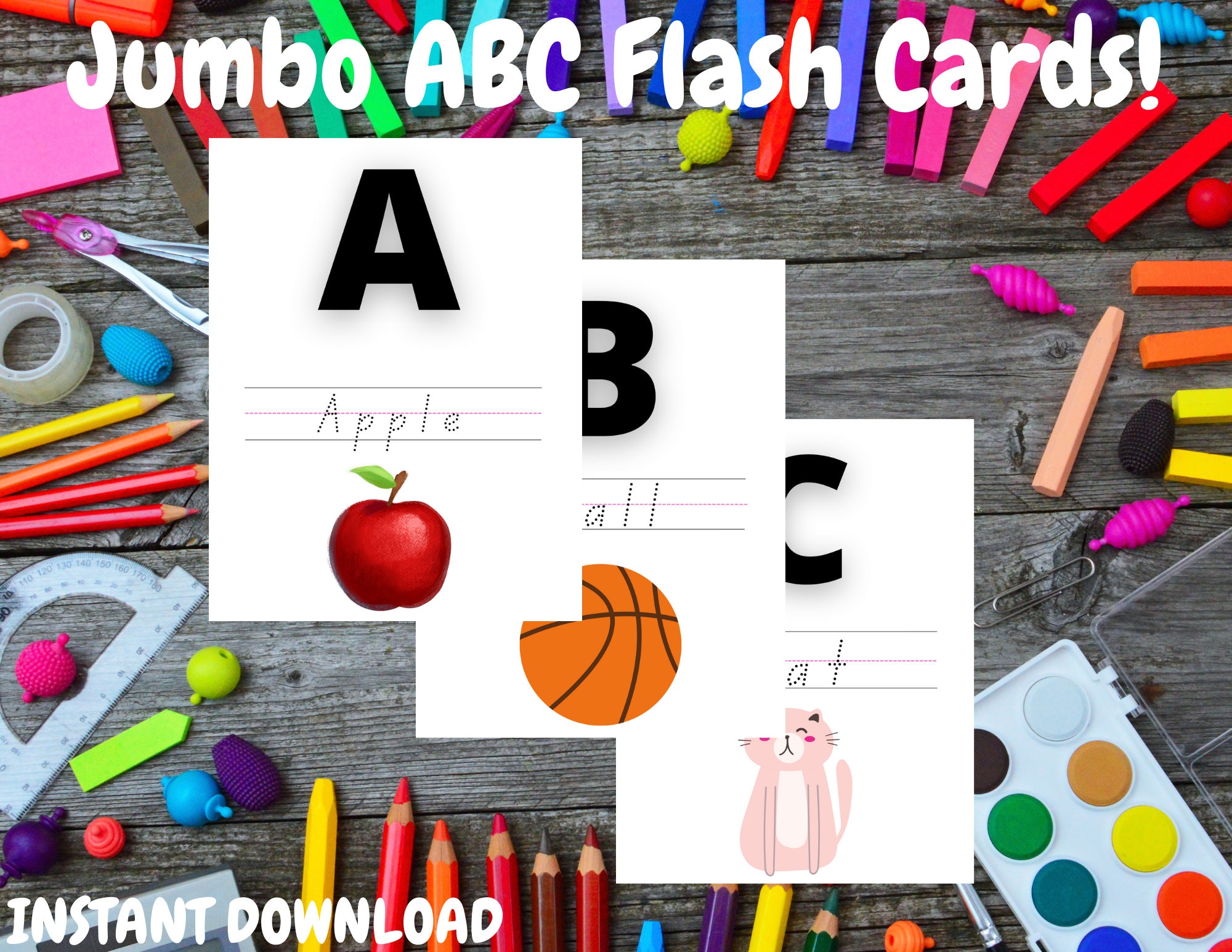 JUMBO Prek Abc Flashcards, Homeschool Printable Activity, Oversized ...