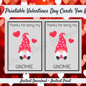 Valentine's Day Card for Kids, Gnome Printable Valentine, Printable ...
