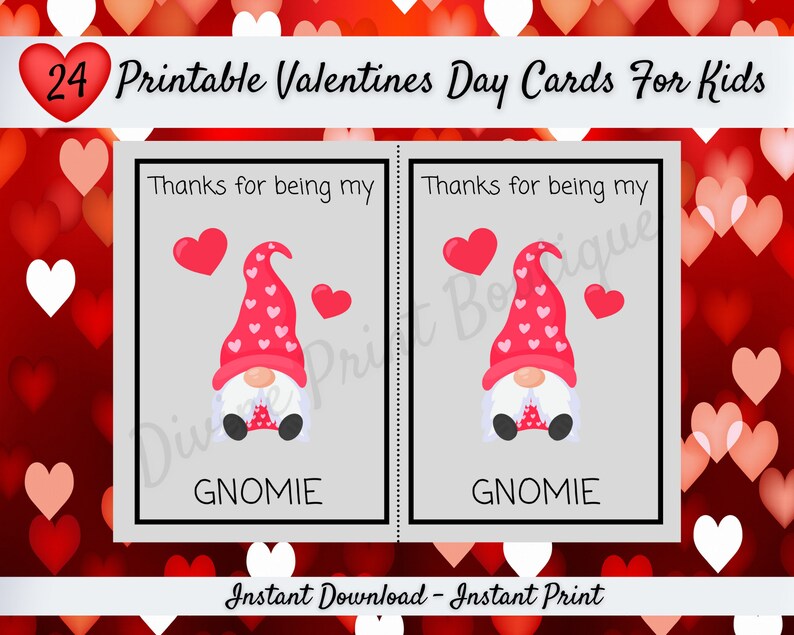 Valentine's Day Card for Kids, Gnome Printable Valentine, Printable ...