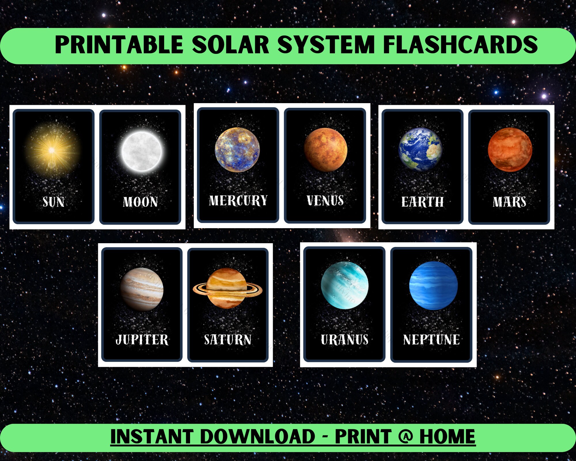 Homeschool Solar System Flashcards, Kids Science Printables, Preschool ...