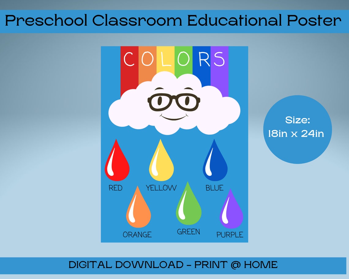 Digital Download Preschool Classroom Poster, Learning Colors Poster ...