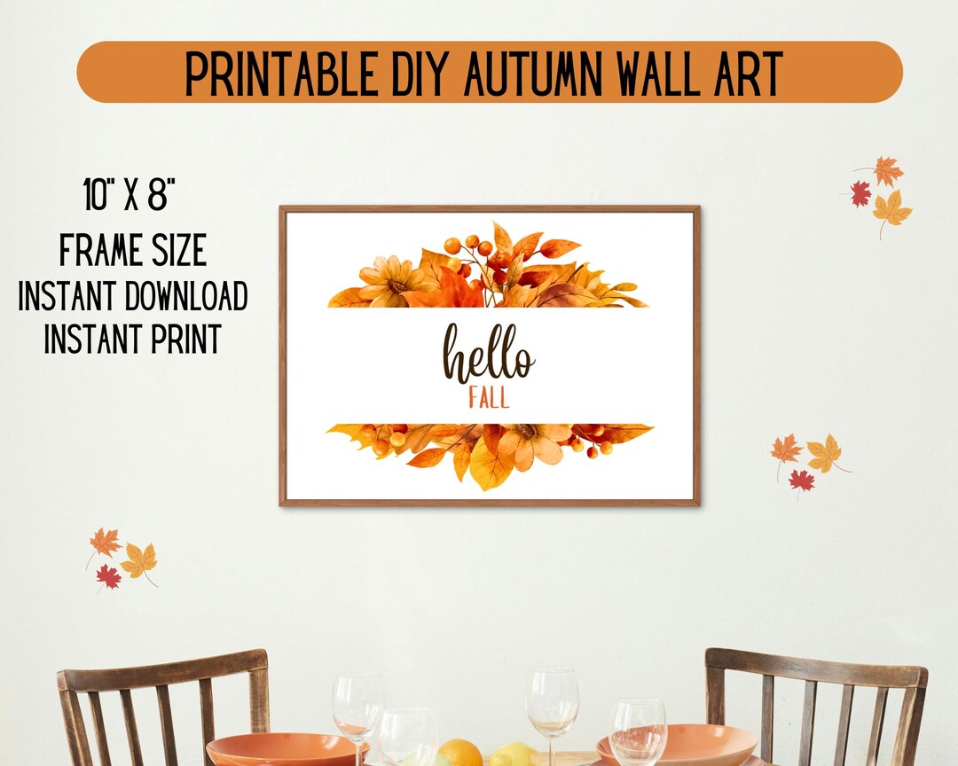 Printable Wall Art DIY, Fall Wall Sign, Autumn Watercolor Wall Art ...