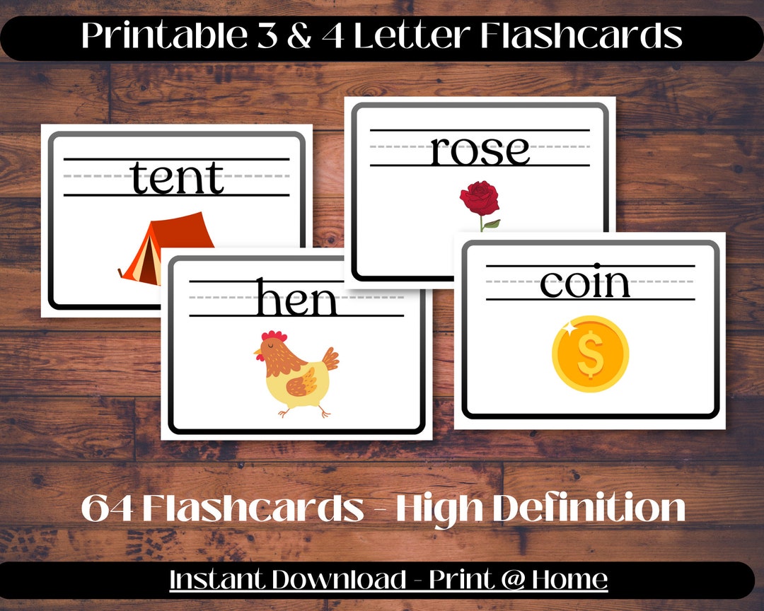 Printable 3 & 4 Letter Flashcards, Homeschool Spellings, Pre-k Phonetic ...