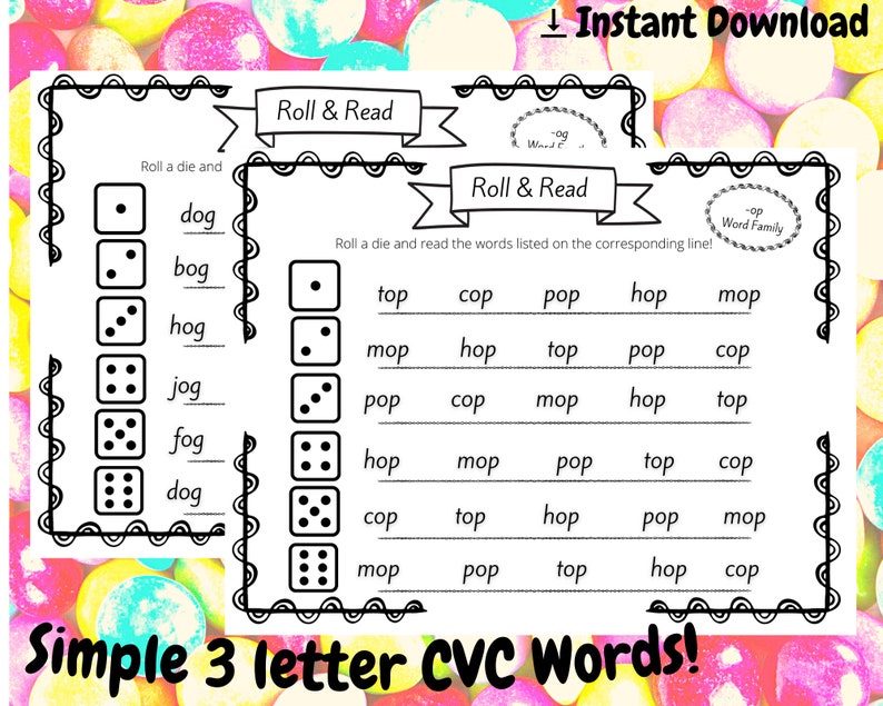 Kindergarten Roll & Read, Preschool Word Families, Phonics, ELA, Word ...