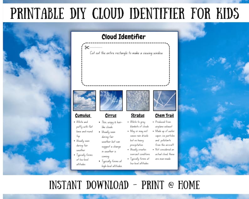 DIY Printable Cloud Identifier for Kids, Science Class Activity ...
