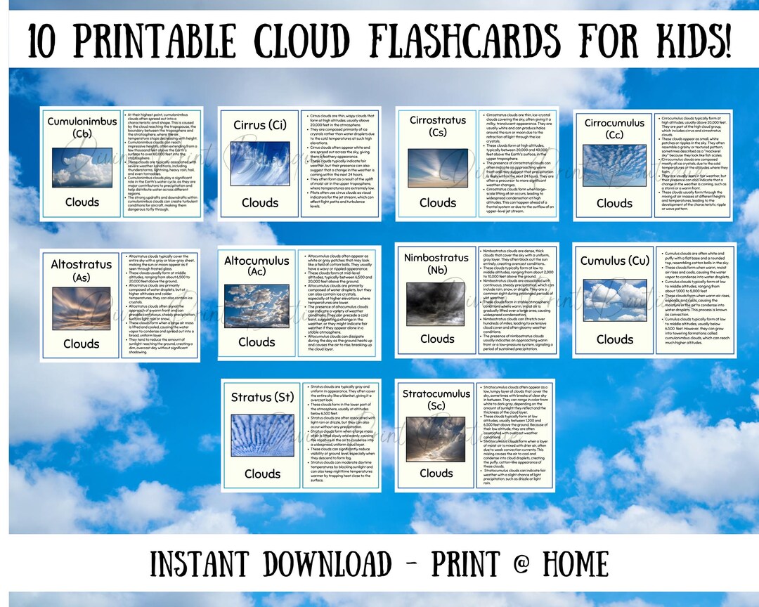 Printable Large Cloud Flashcards for Kids, DIY Flashcards, Homeschool ...