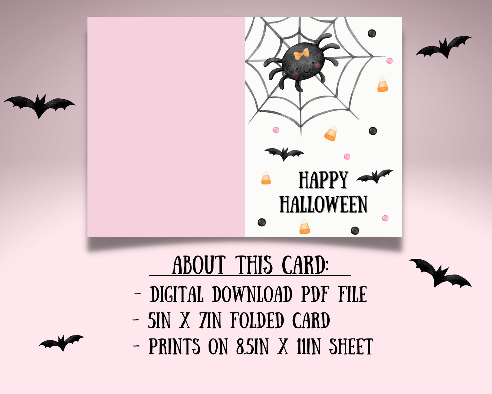 Halloween Card Printable, Halloween Card Digital, Folded Cards DIY 7x5 ...
