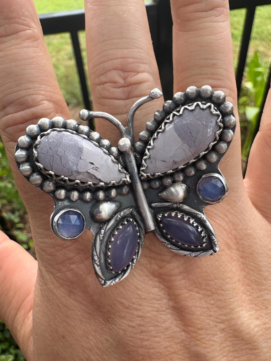 Handmade Sterling Silver Butterfly Ring, Tiffany Stone & Chalcedony ...