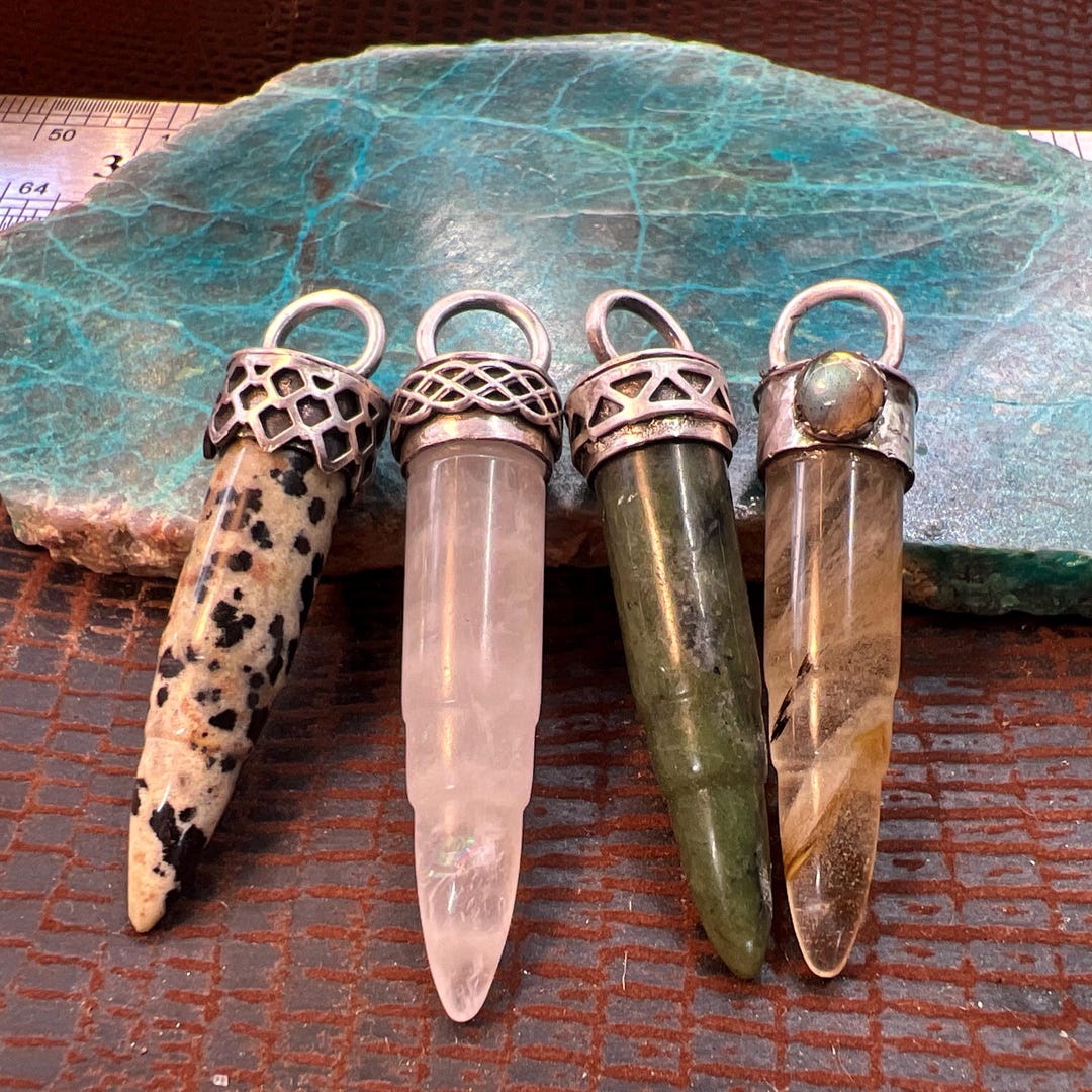 Carved Stone Bullet Sterling Pendant Choose Unisex - Etsy