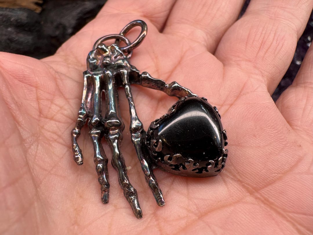 Black Heart Onyx Skeleton Goth Pendant Sterling Handmade - Etsy