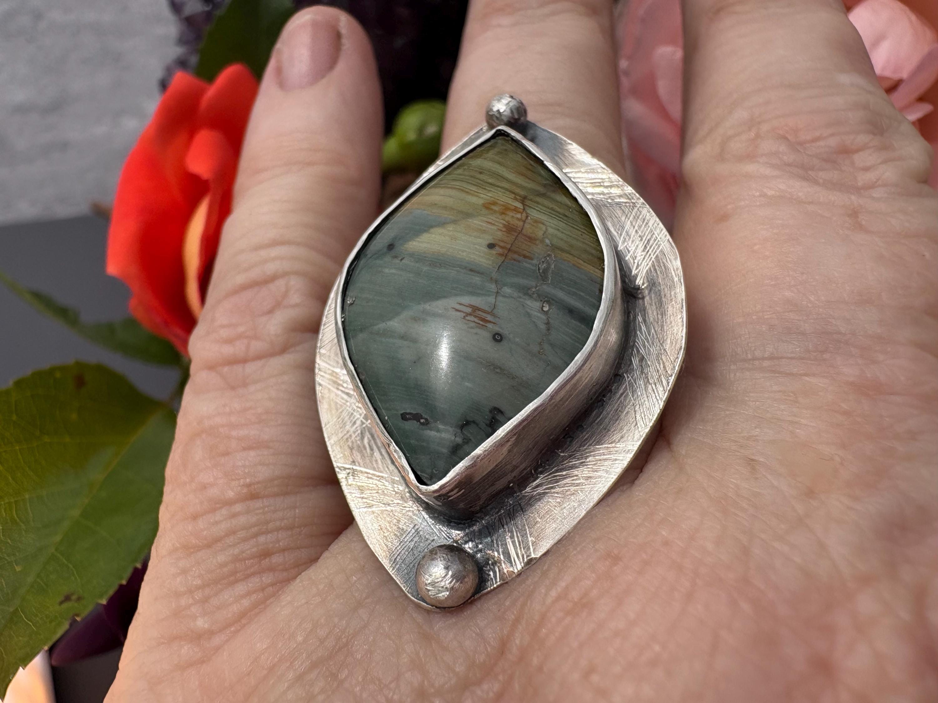 Handmade Blue Mountain Jasper Sterling Silver Ring - Size 9.25 - Etsy