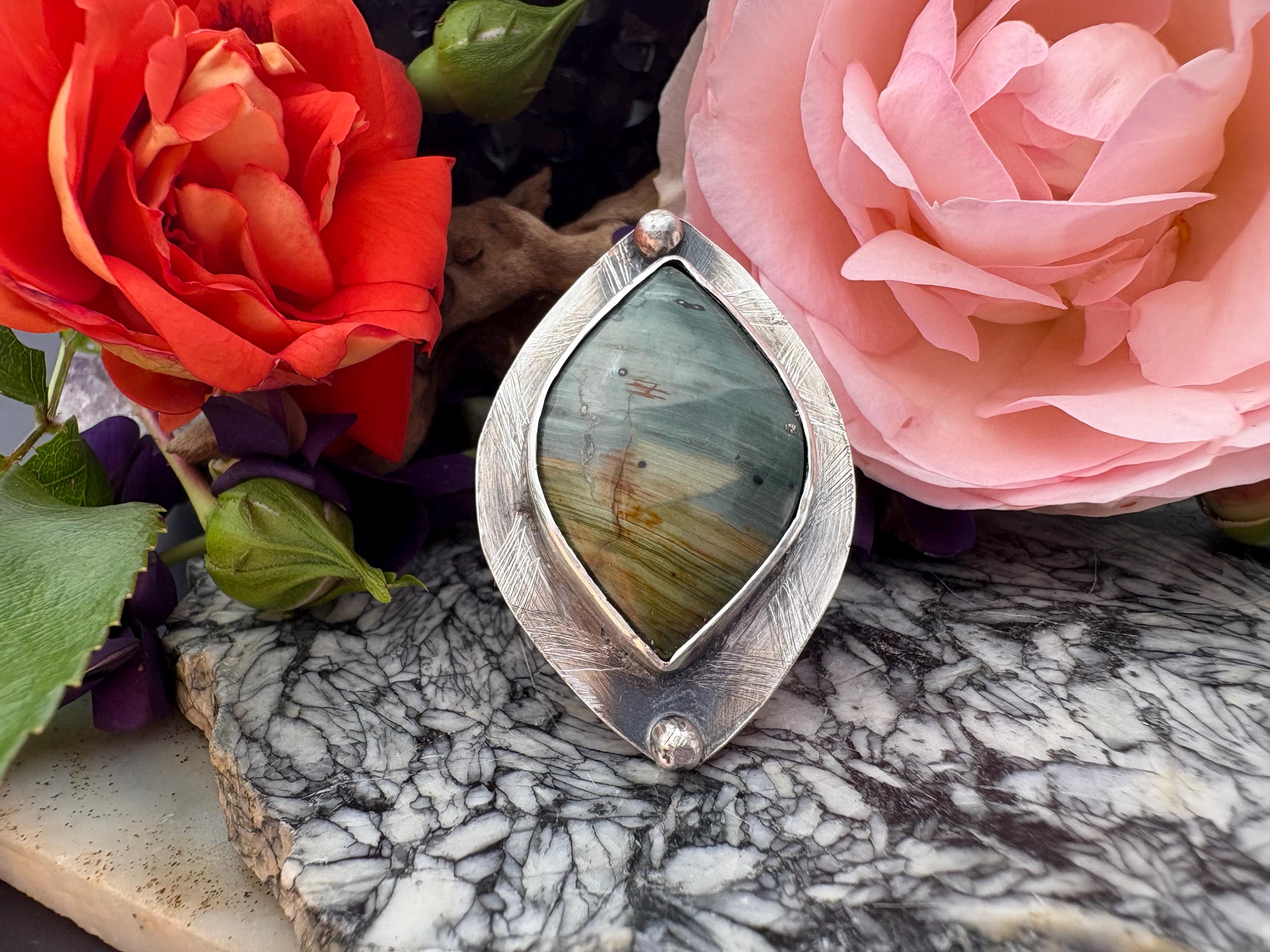 Handmade Blue Mountain Jasper Sterling Silver Ring - Size 9.25 - Etsy