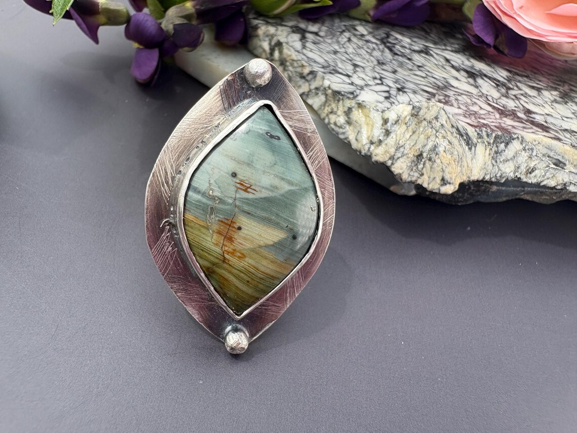 Handmade Blue Mountain Jasper Sterling Silver Ring - Size 9.25 - Etsy