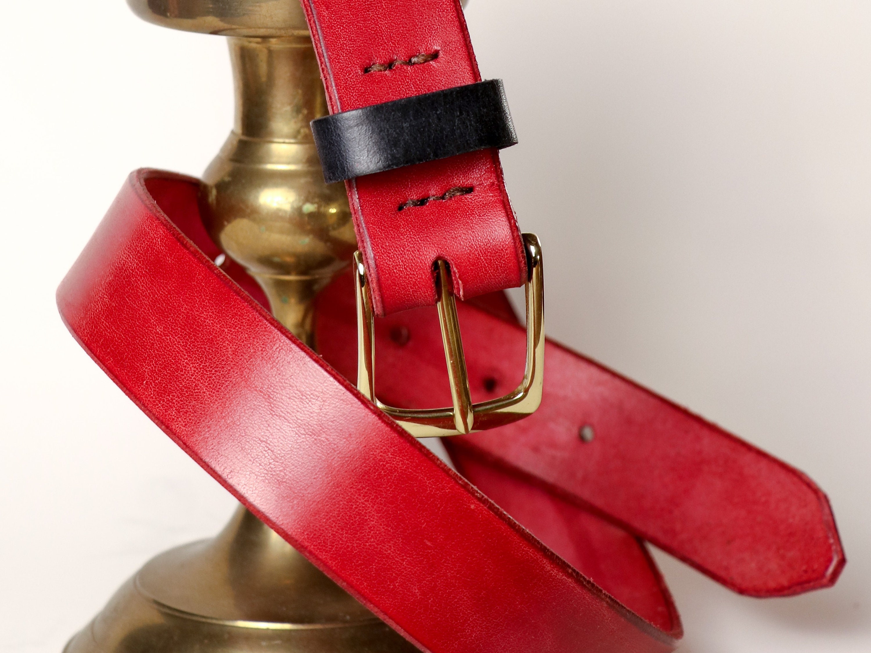 Red Classic Leather Belt With Frame Style Buckle - Etsy