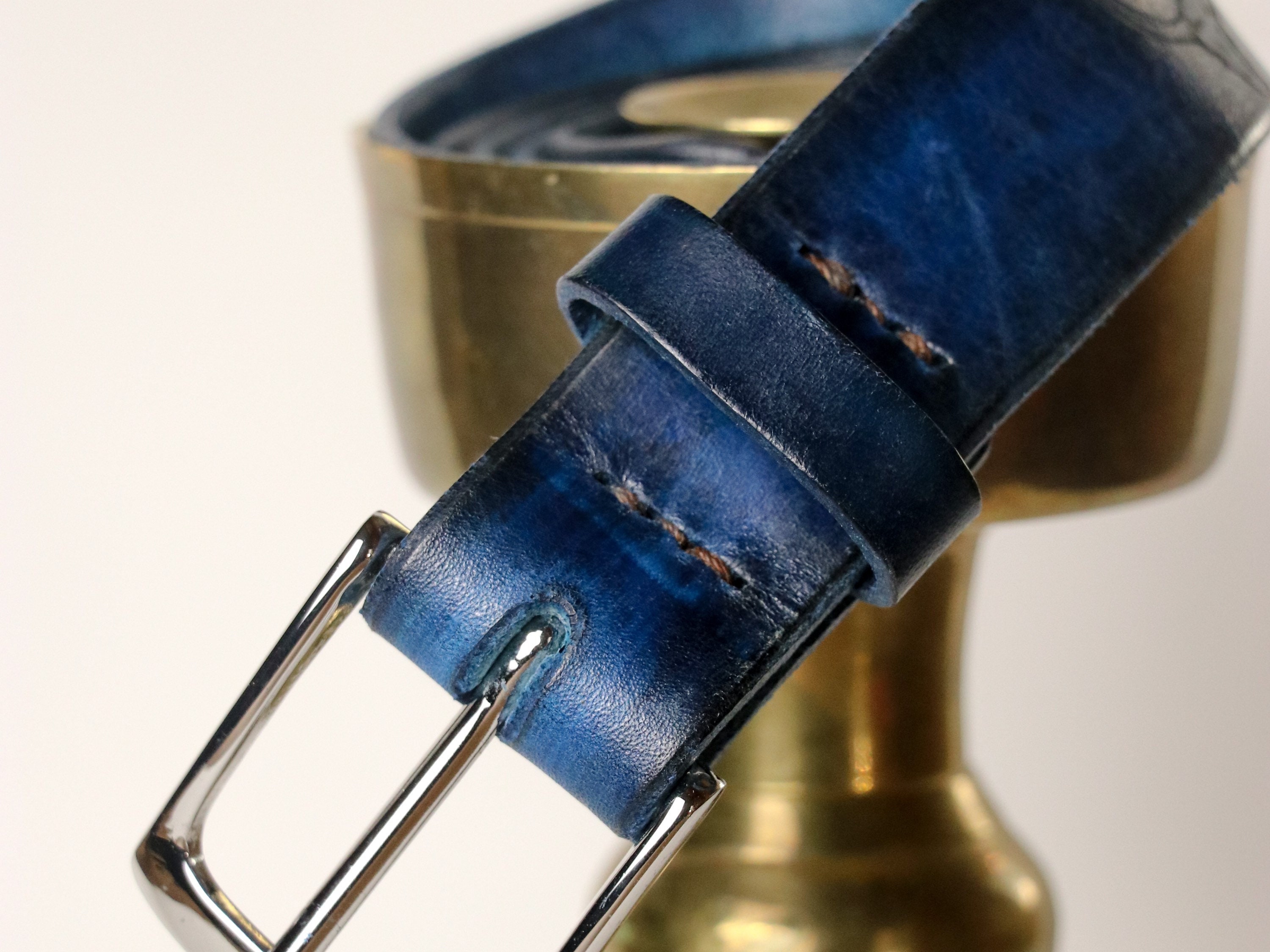 Blue Classic Leather Belt With Frame Style Buckle - Etsy