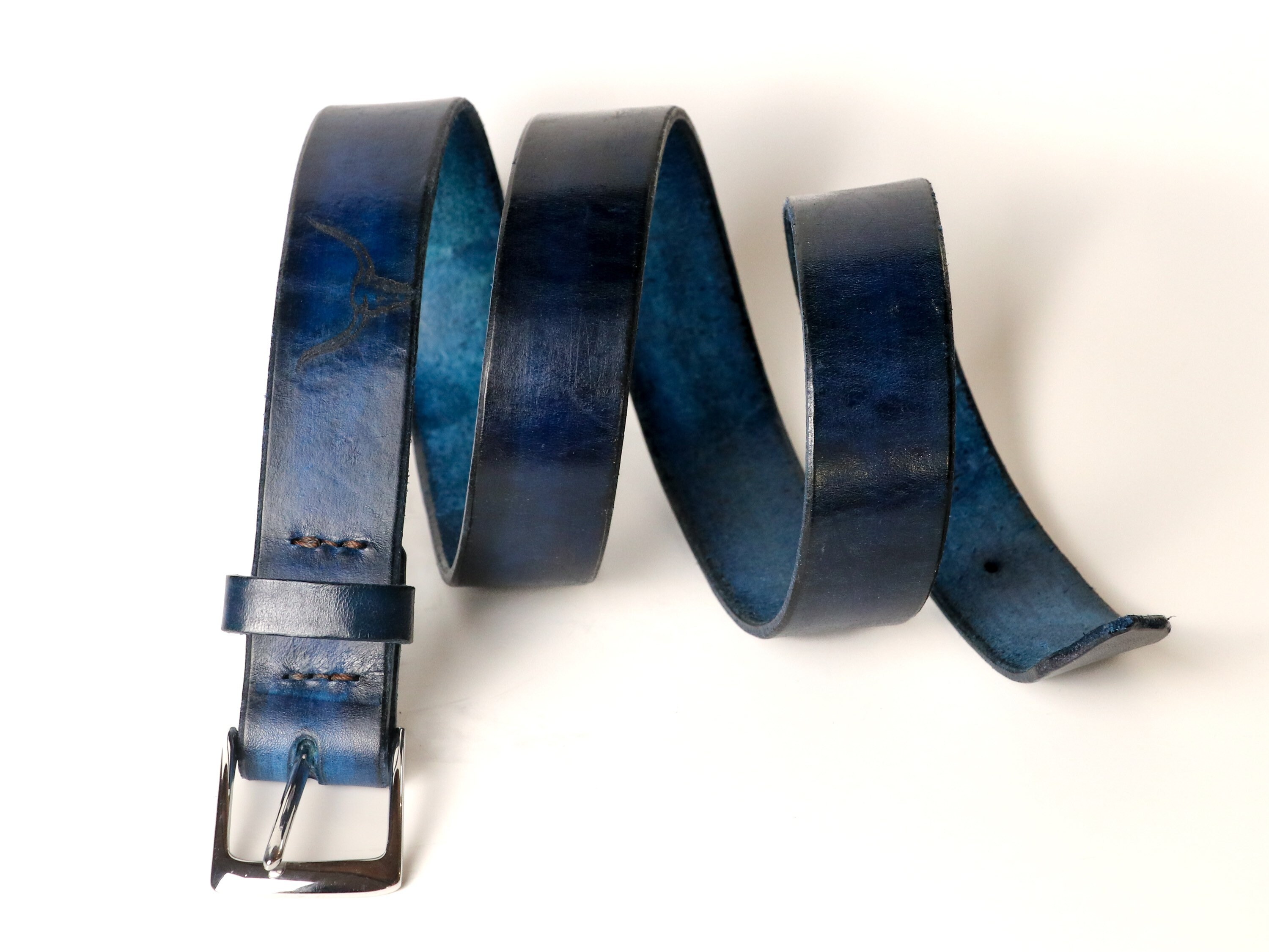 Blue Classic Leather Belt With Frame Style Buckle - Etsy