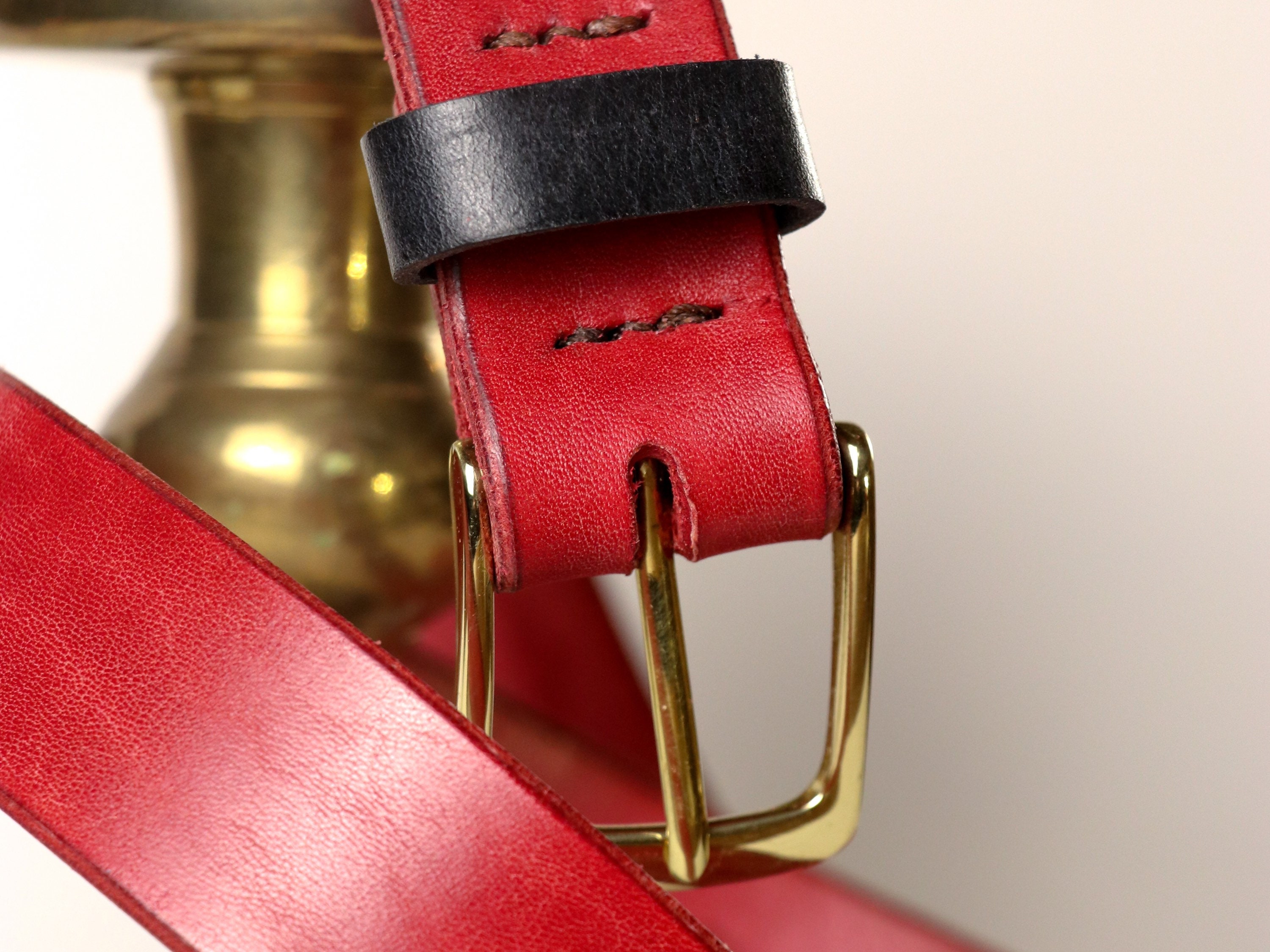 Red Classic Leather Belt With Frame Style Buckle - Etsy
