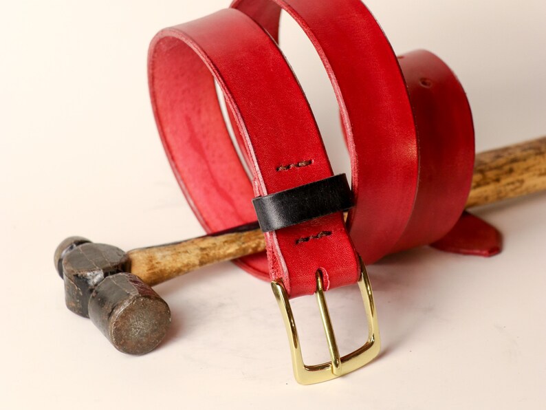 Red Classic Leather Belt With Frame Style Buckle - Etsy