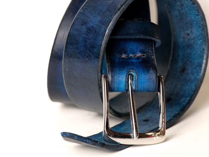 Blue Classic Leather Belt With Frame Style Buckle - Etsy