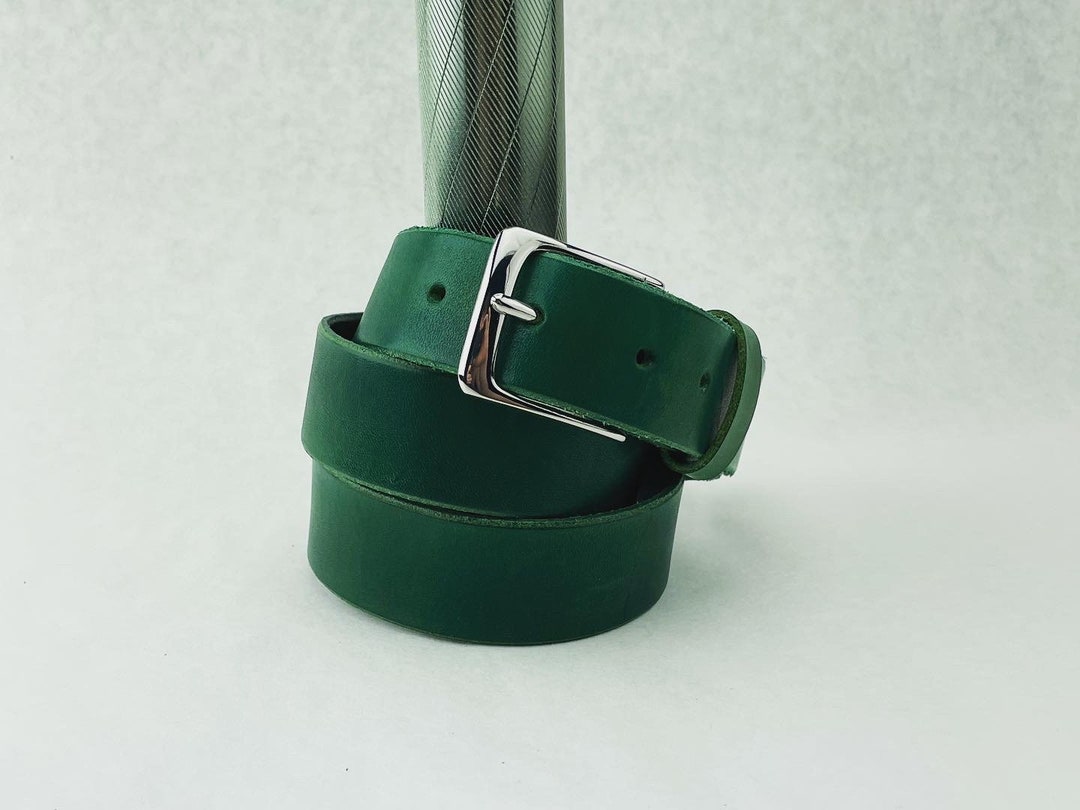 Green Classic Leather Belt With Frame Style Buckle - Etsy
