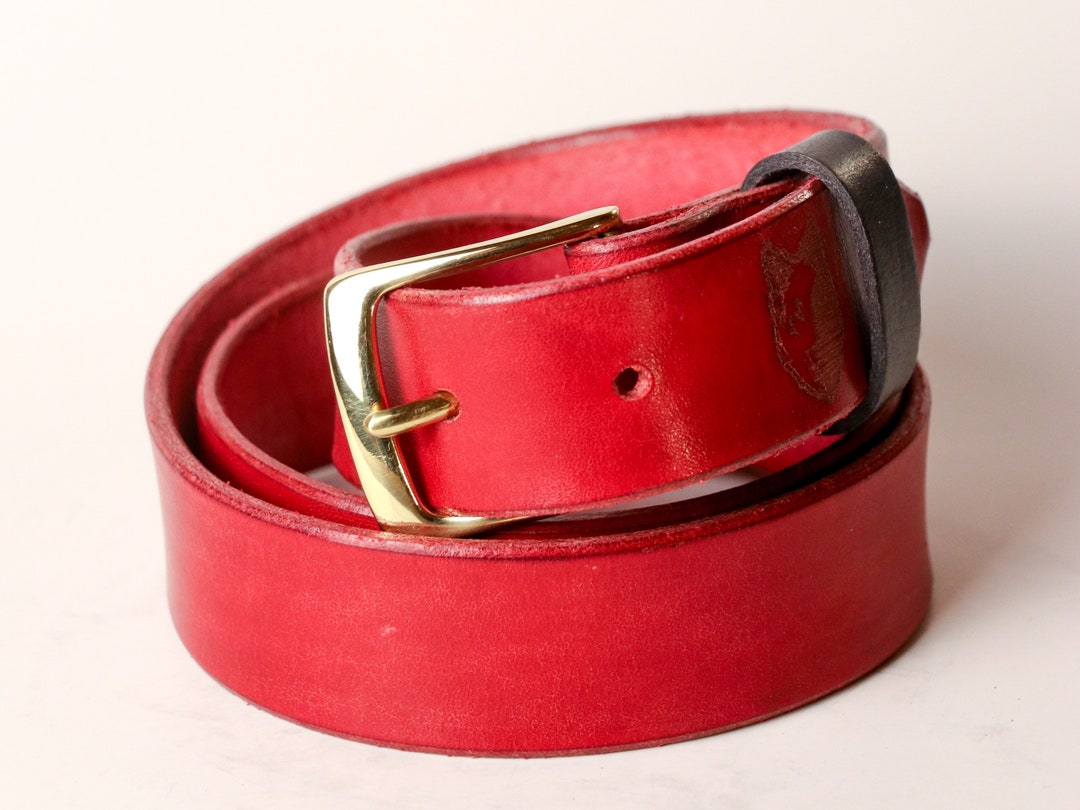 Red Classic Leather Belt With Frame Style Buckle - Etsy