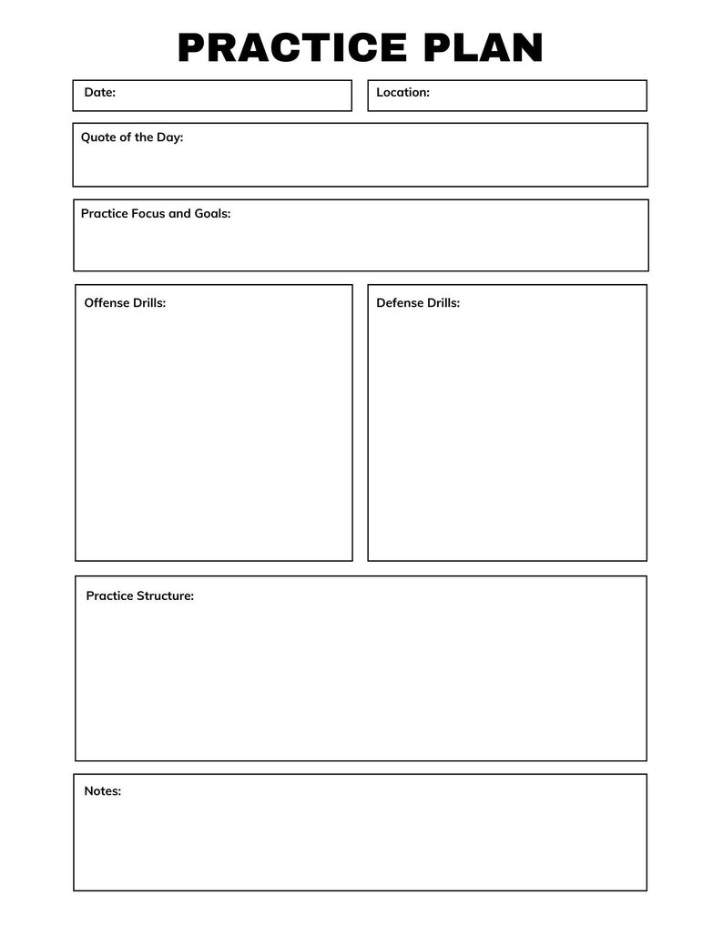 Downloadable/printable - Practice Plan - Etsy