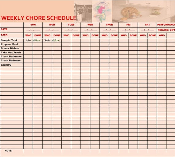 Weekly Chores Schedules Digital Document Two Format Editable | Etsy