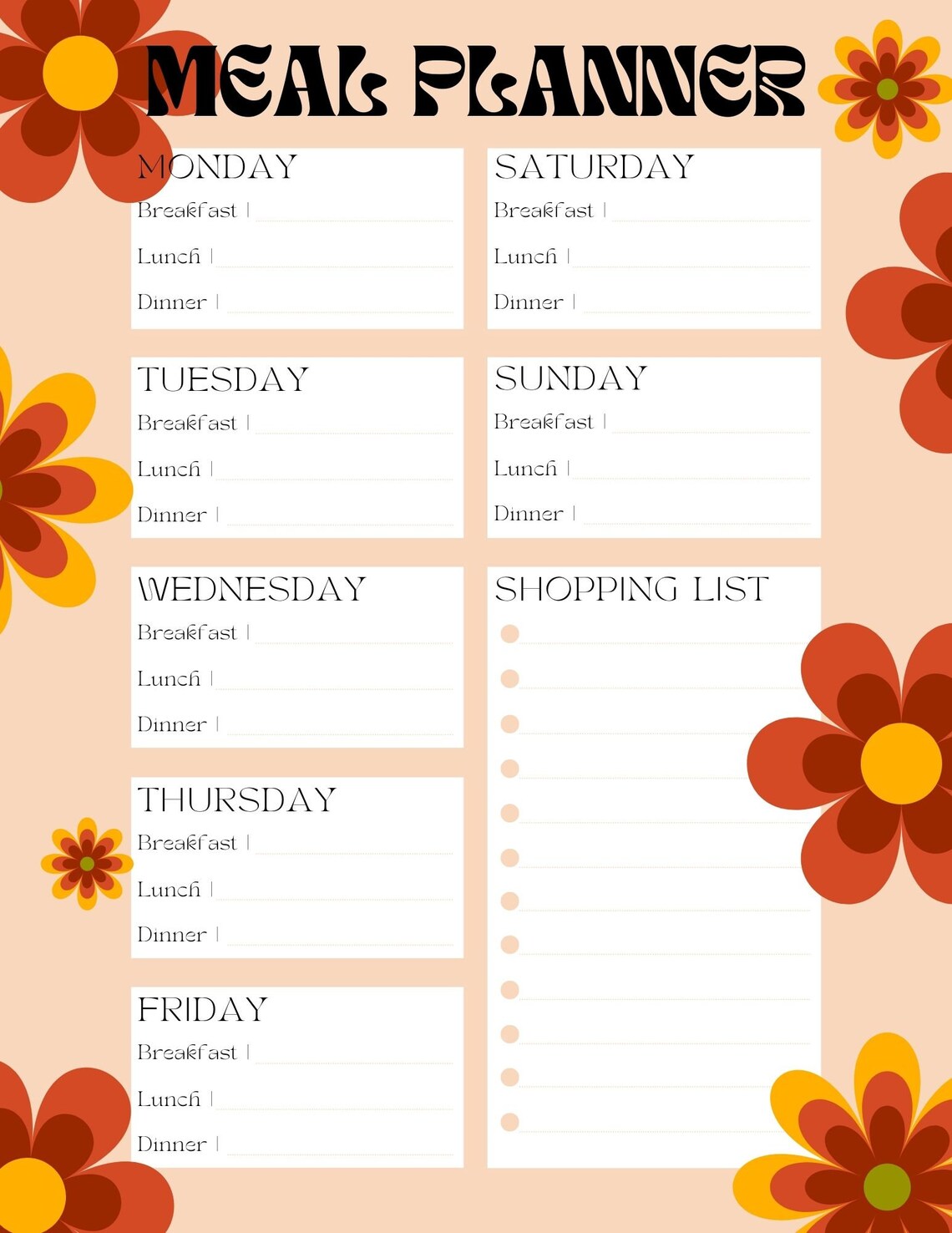 Printable Meal Planner and Grocery List PDF - Etsy