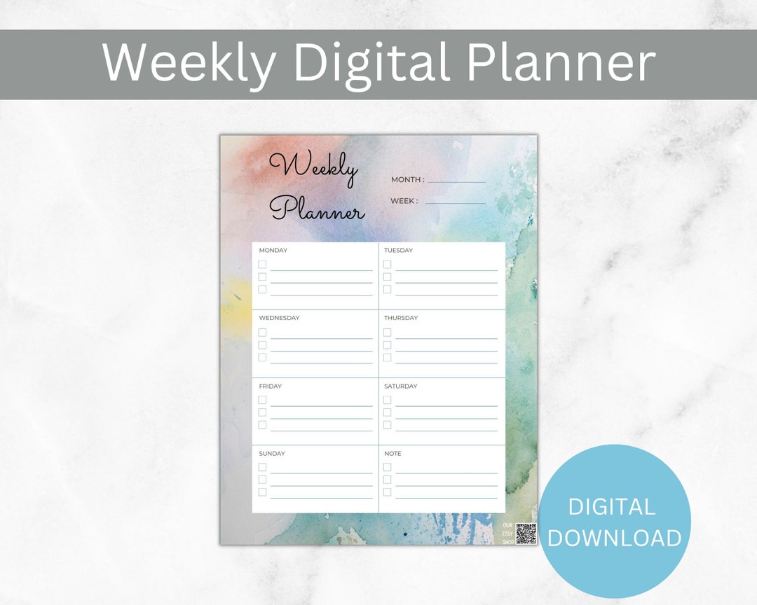 Digital Weekly Planner, Digital Download, Organization Helper, Colorful ...